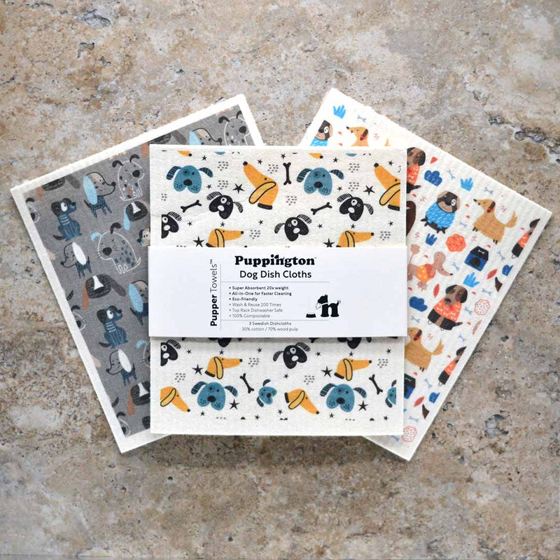 Puppington Pupper Towels™ Dog Swedish Dishcloths 3-Pack